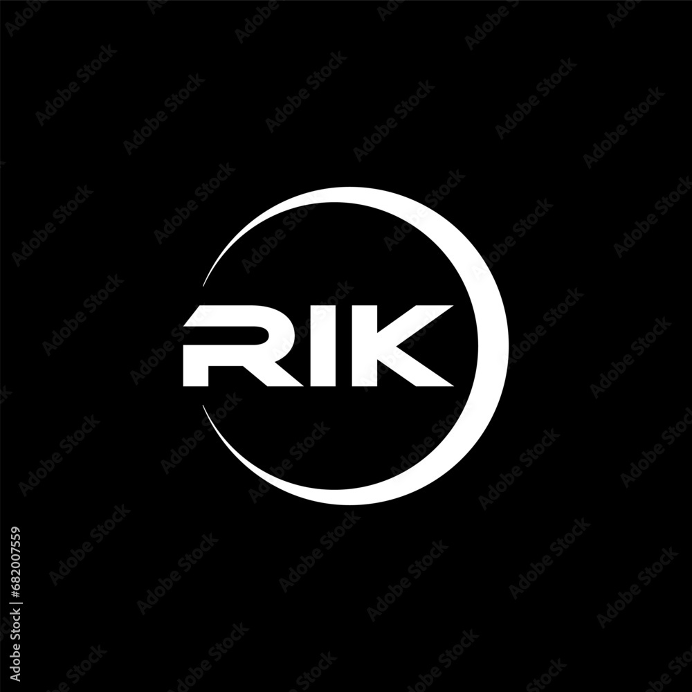 RIK letter logo design with black background in illustrator, cube logo ...