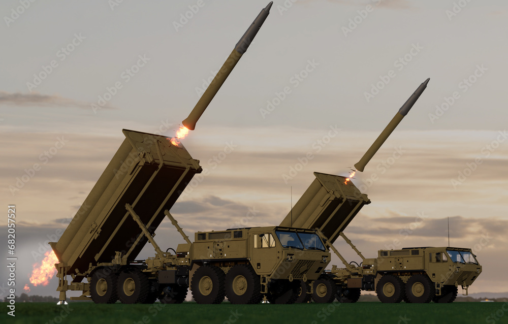 Long-range air and missile defence system in firing mode.3d ...