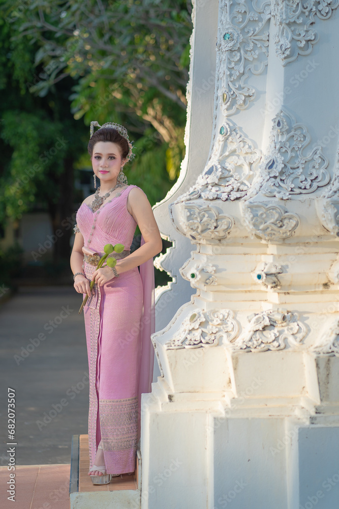 Beautiful Asian Thai Girl Portrait Fashion Of Wearing An Elegant Thai 9164