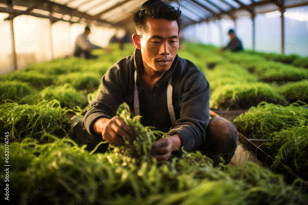 human with input showcases cutting-edge technique of seaweed farming ...