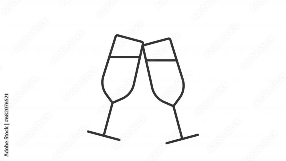 Animated champagne glasses icon. Raising toast line animation. Festive ...
