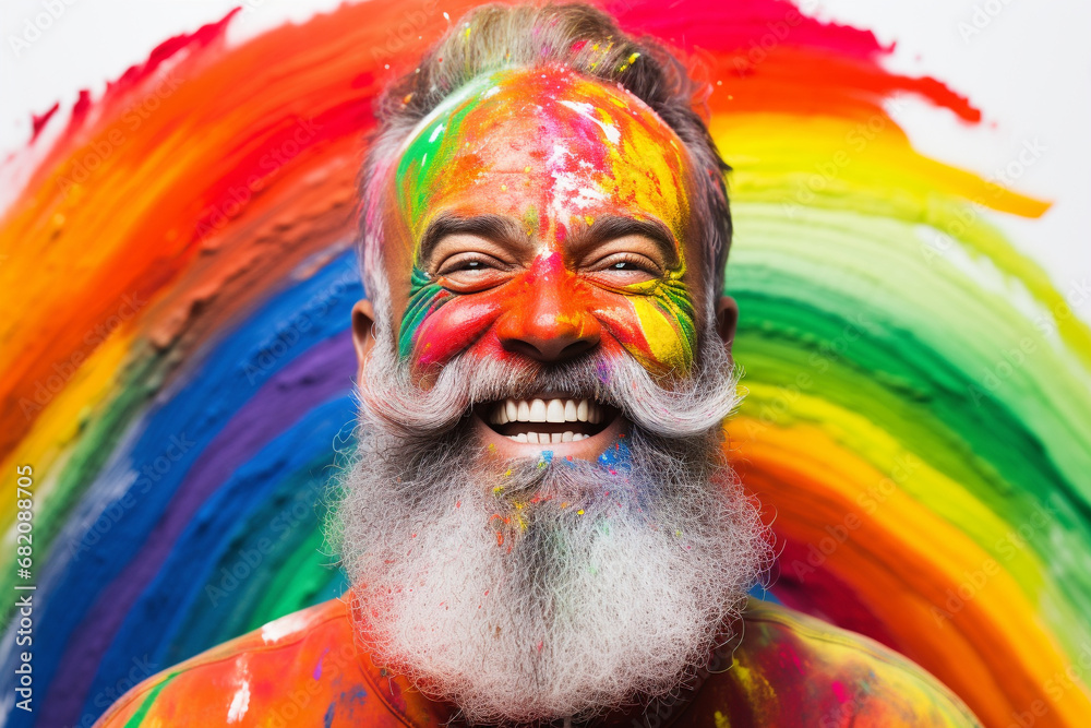human with vibrant motif of a rainbow, with its vivid and joyful colors ...