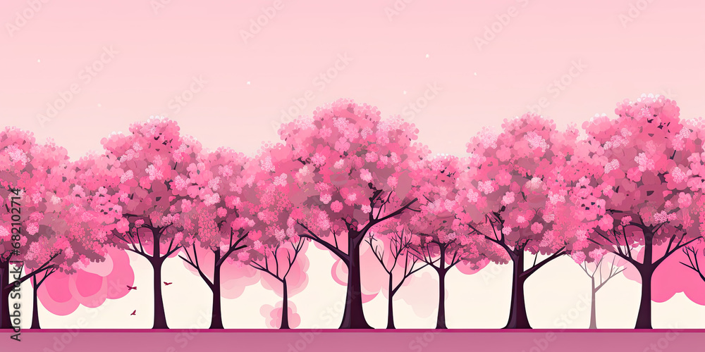 Cartoon style Japanese cherry blossom trees background graphic resource ...