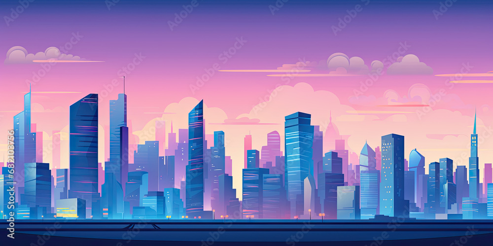 City skyline illustration wide panorama cityscape business background ...