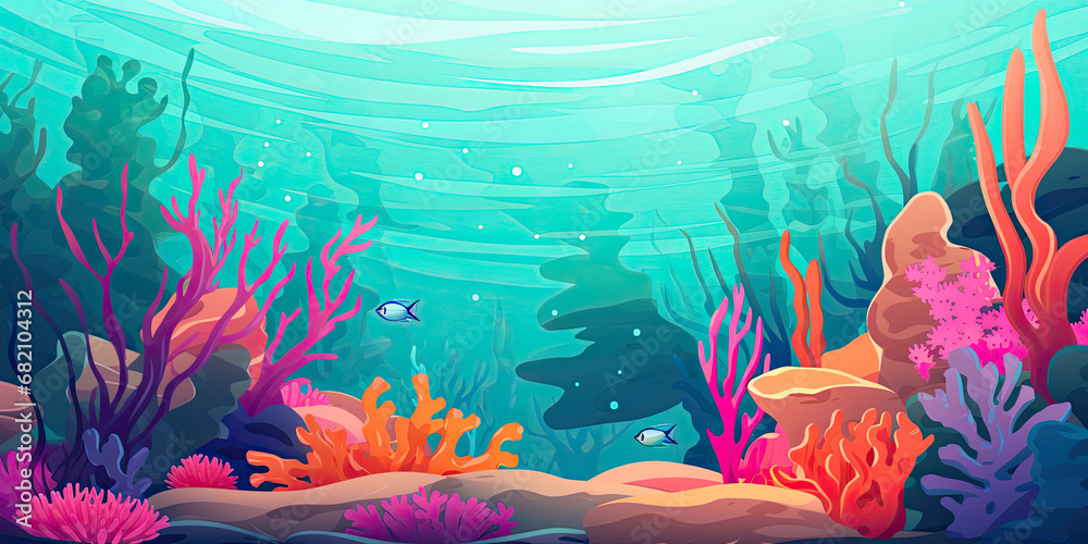 Cartoon style underwater coral reef graphic resource background ...