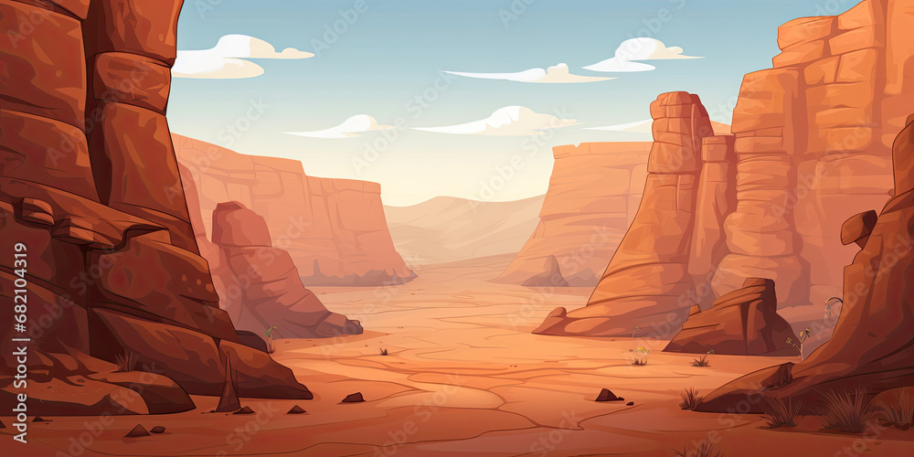 Canyon valley background illustration cartoon anime style wide desert ...