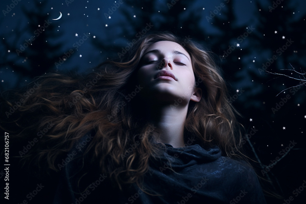 human with darkness of new moon night sky is subtly illuminated by ...