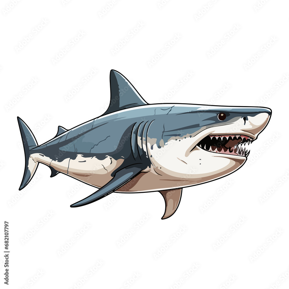 Megalodon animal in cartoon style on transparent background, Shark ...
