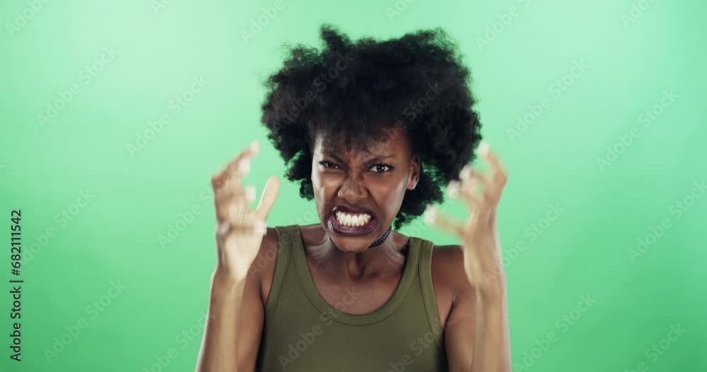 Stockvideo Green screen, woman and angry in portrait, mad and upset for ...