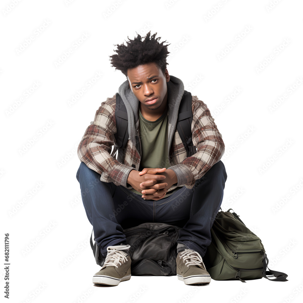 Black American male student sitting sad because he failed an exam on ...