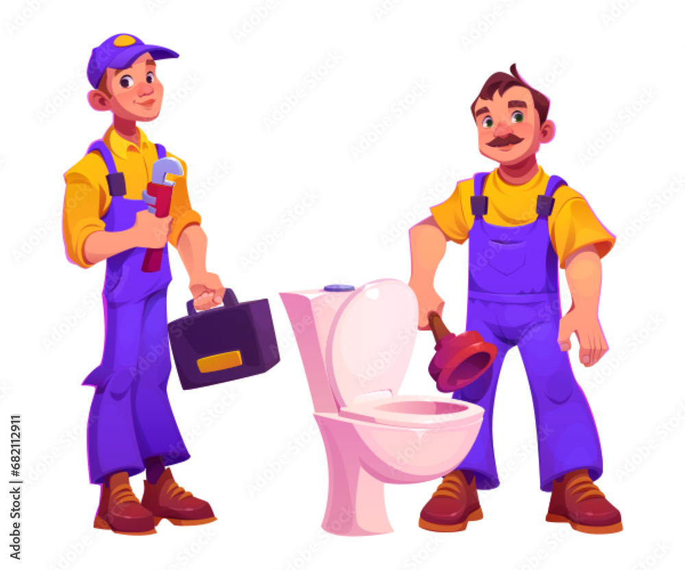 Male plumber characters isolated on white background. Vector cartoon ...