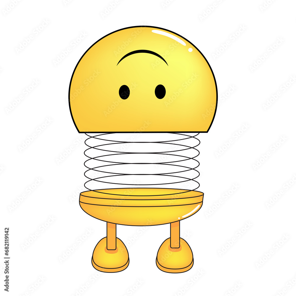 Vector illustration of spiral emoticon with body and legs. Forced smile ...