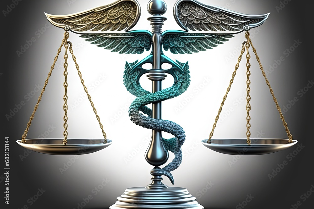 Medicine and justice. Caduceus symbol as scales. Conceptual imag Stock ...
