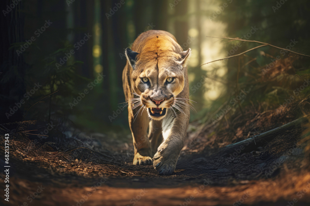 A beautiful and dangerous wildcat, such as a puma or lynx, a skilled ...