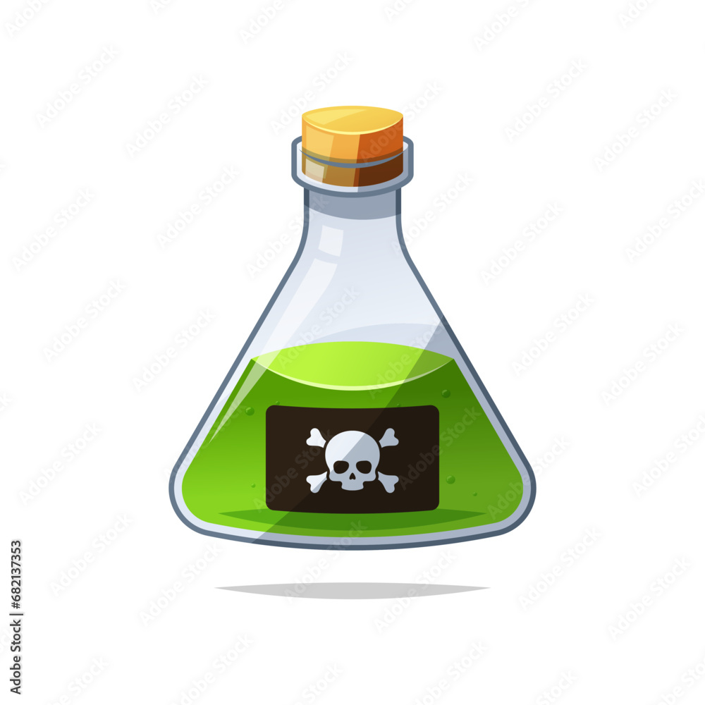 Bottle of poison vector isolated.Glass beaker with a poisonous liquid ...