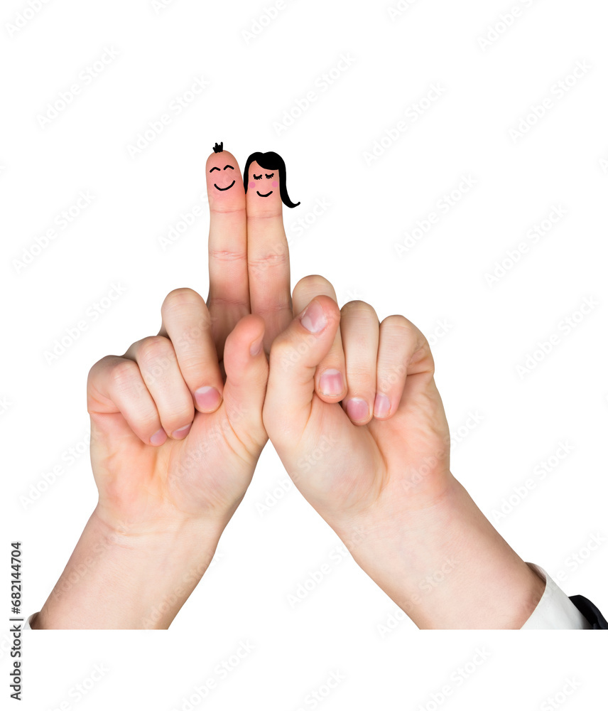 Digital png illustration of hands with smiley puppets couple on ...