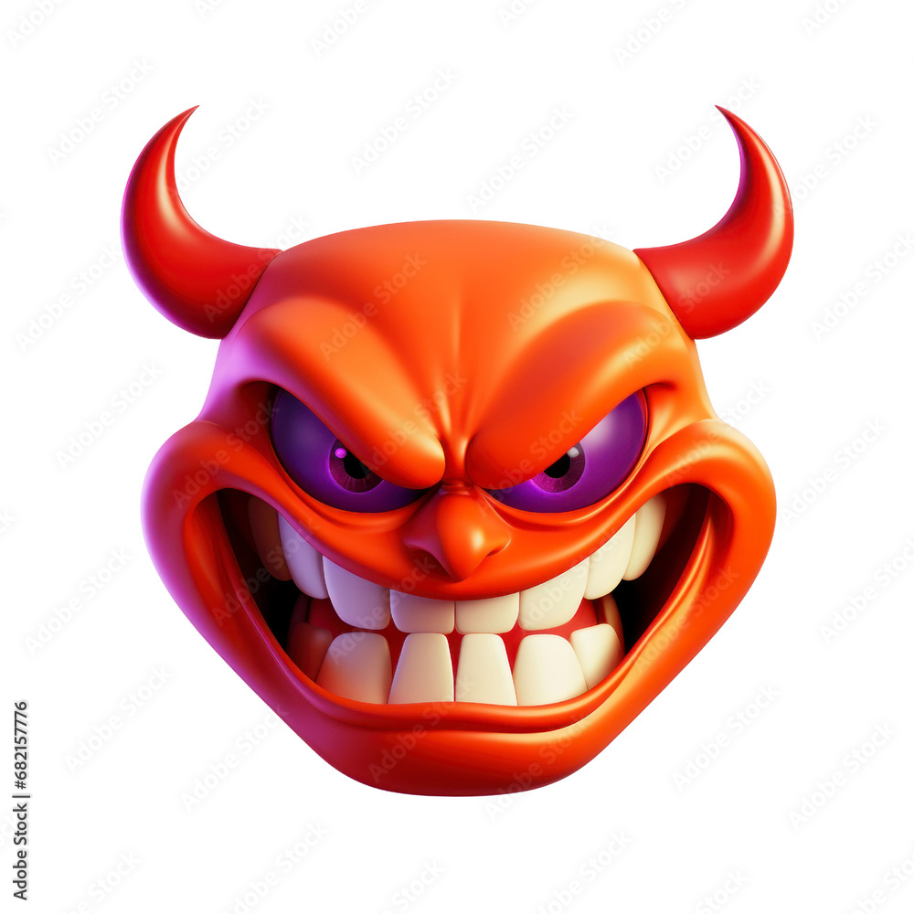 cartoon emoji depicting a devilish face with mischievous grin and small horns. Isolated on ...