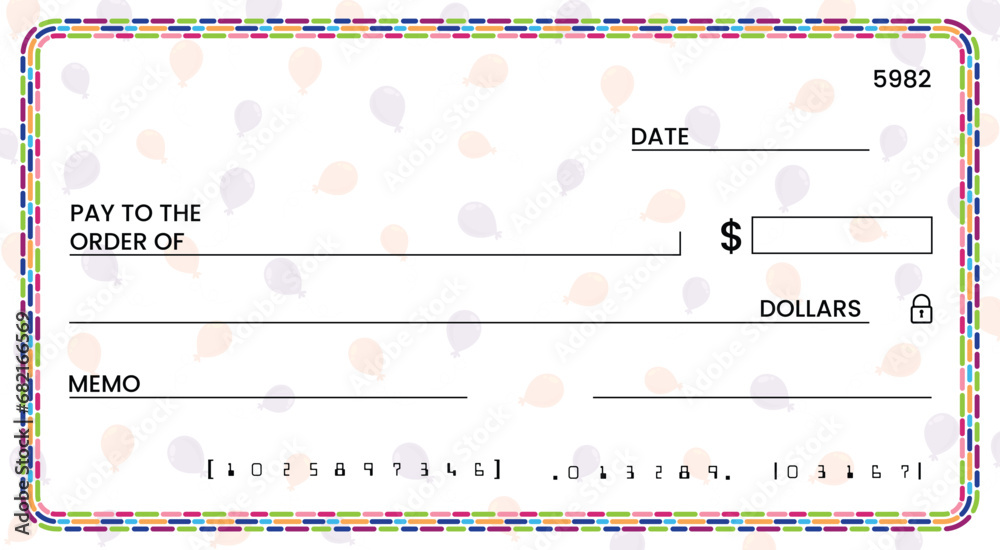 blank cheque Templates for Kids, chequebooks for kids, colorful border ...