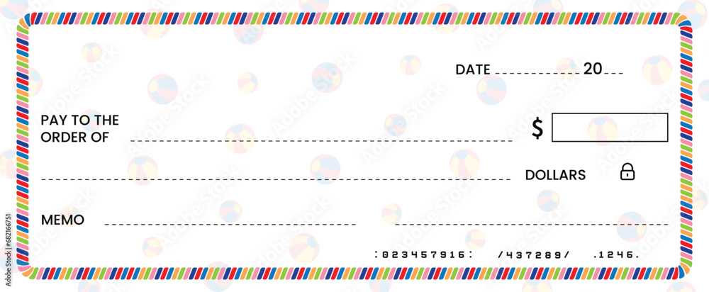 blank cheque Templates for Kids, chequebooks for kids, colorful border ...