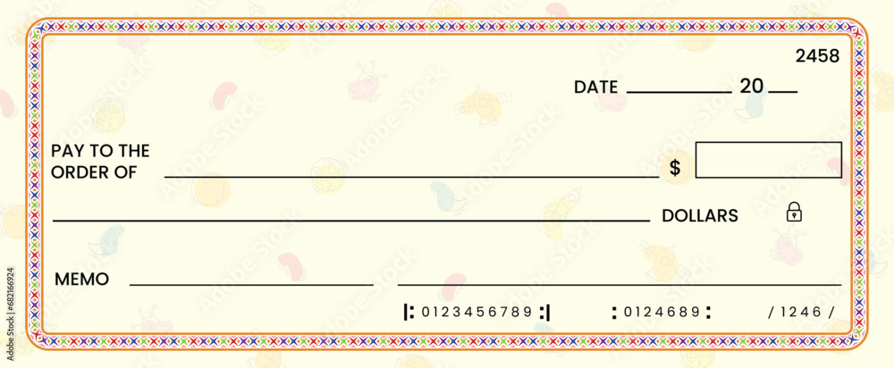 blank cheque Templates for Kids, chequebooks for kids, colorful border ...