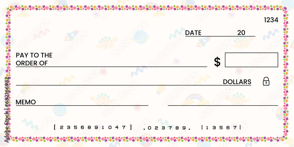 blank cheque Templates for Kids, chequebooks for kids, colorful border ...