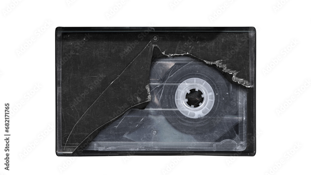 Broken compact cassette tape black case in vintage retro Y2K 80’s 90’s ...