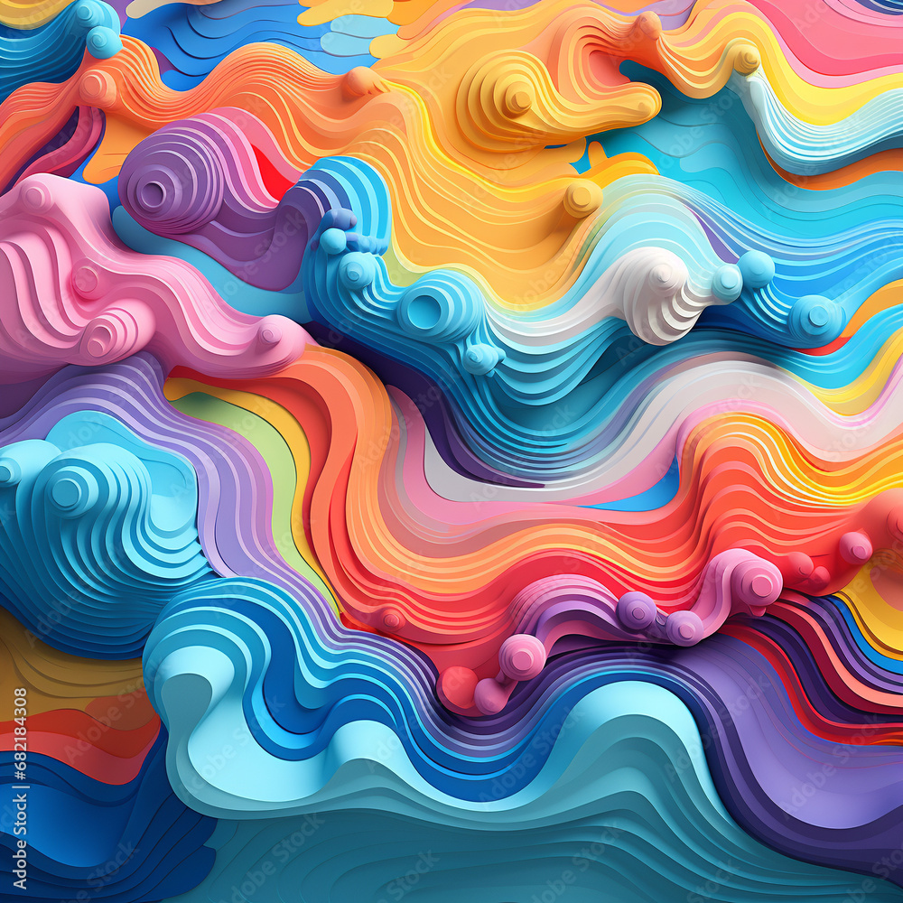 Bunter 3d Hintergrund Farbenfroh Wellen Und Kurven Cremig Stock