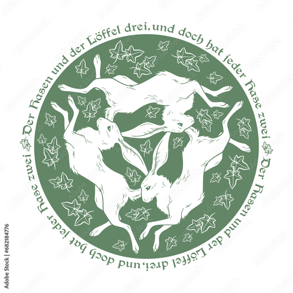 Three hares with three ears medieval magic symbol of fertility isolated ...