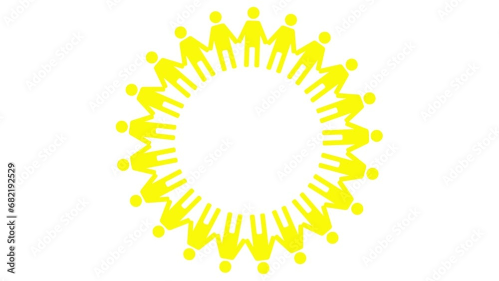 Animated yellow circle of people turns around. Symbols of people are ...