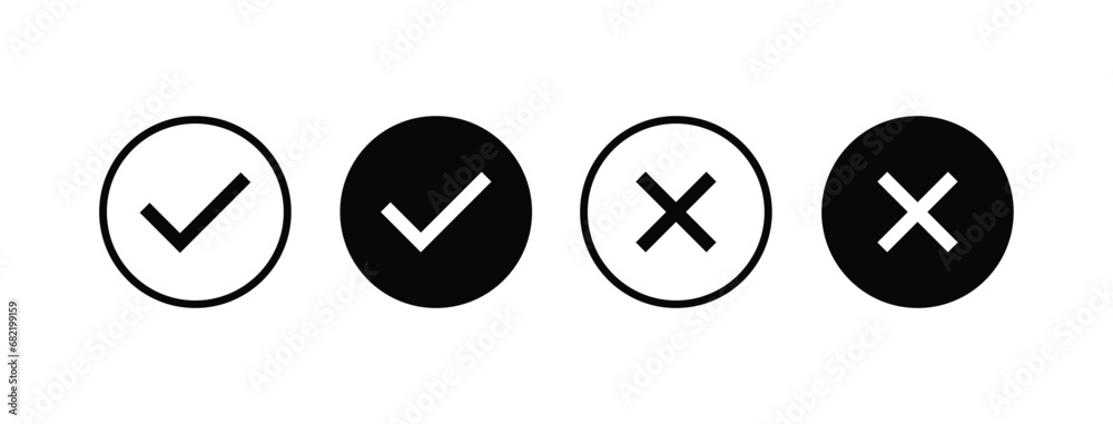 tick and cross icon set in black color both fill and stroke Stock ...