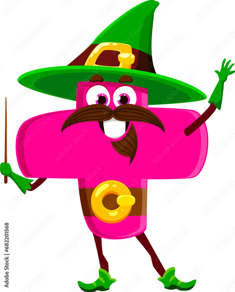 Cartoon Halloween math number plus sign wizard character. Isolated ...
