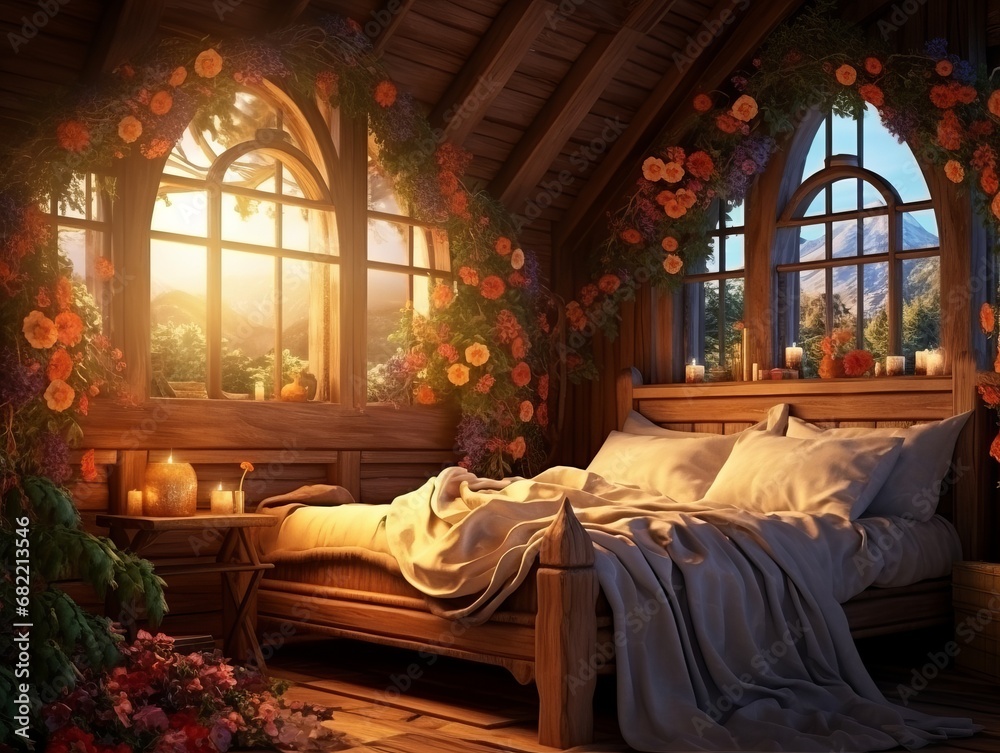 Dreamlike Ambiance: A Bedroom with Amber Glow, Photorealistic Fantasies ...