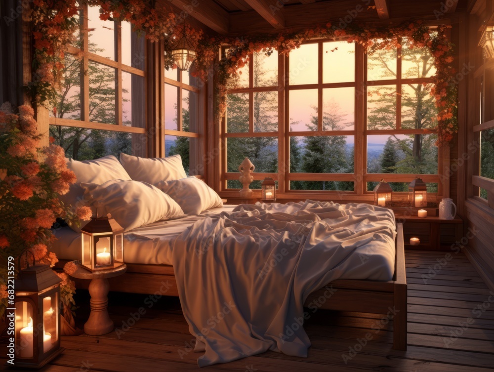 Dreamlike Ambiance: A Bedroom with Amber Glow, Photorealistic Fantasies ...