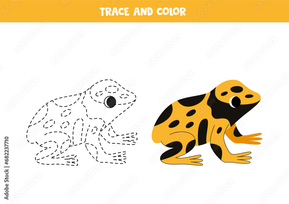 Trace and color cartoon yellow banded poison dart frog . Worksheet for ...