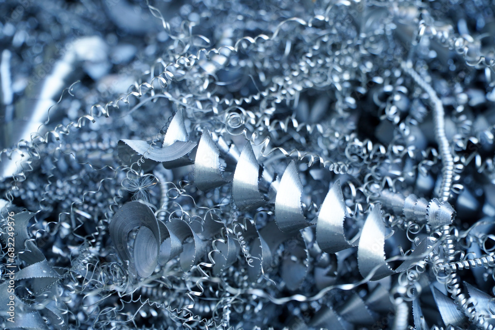 Steel scrap materials recycling. Aluminum chip waste after machining ...