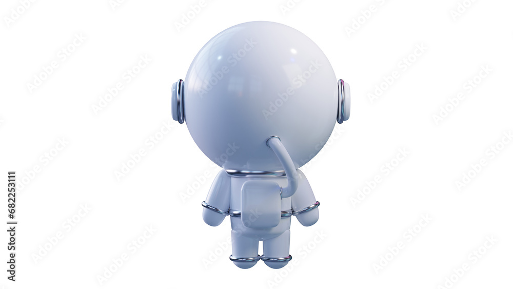 Cartoon man in a white space suit, astronaut back view, transparent ...