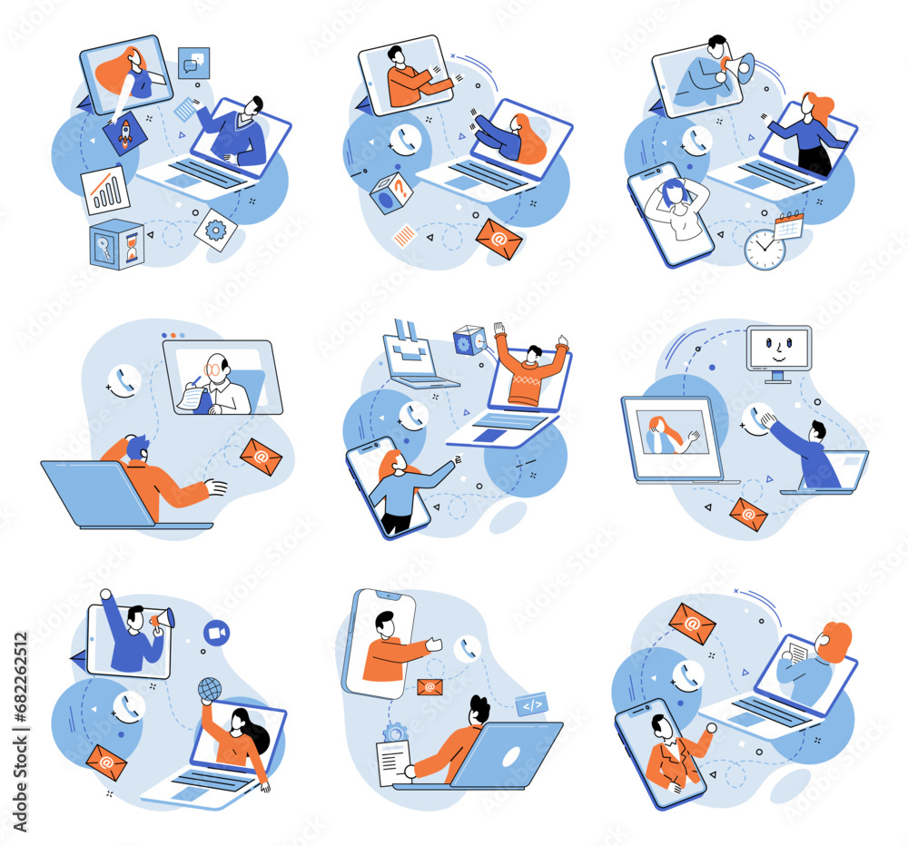 Vektorová grafika „Online team vector illustration. The online team ...