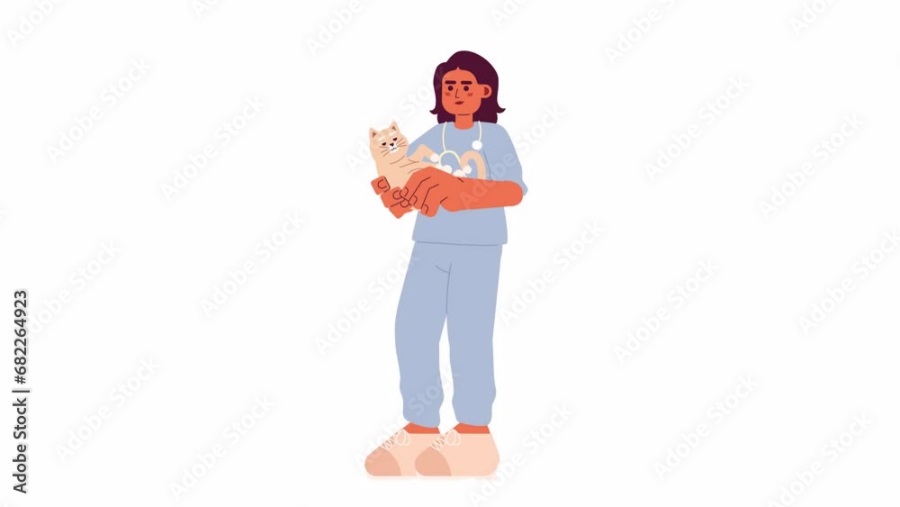 Female vet cat cartoon animation. Stethoscope veterinarian woman middle ...