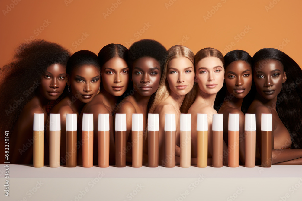 Beautiful women with various skin tones, group of people from different ...