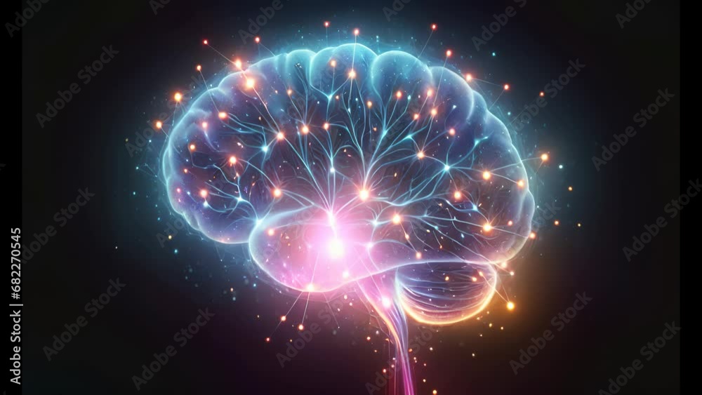 Animated graphics video digital illustrations of the human brain with a ...
