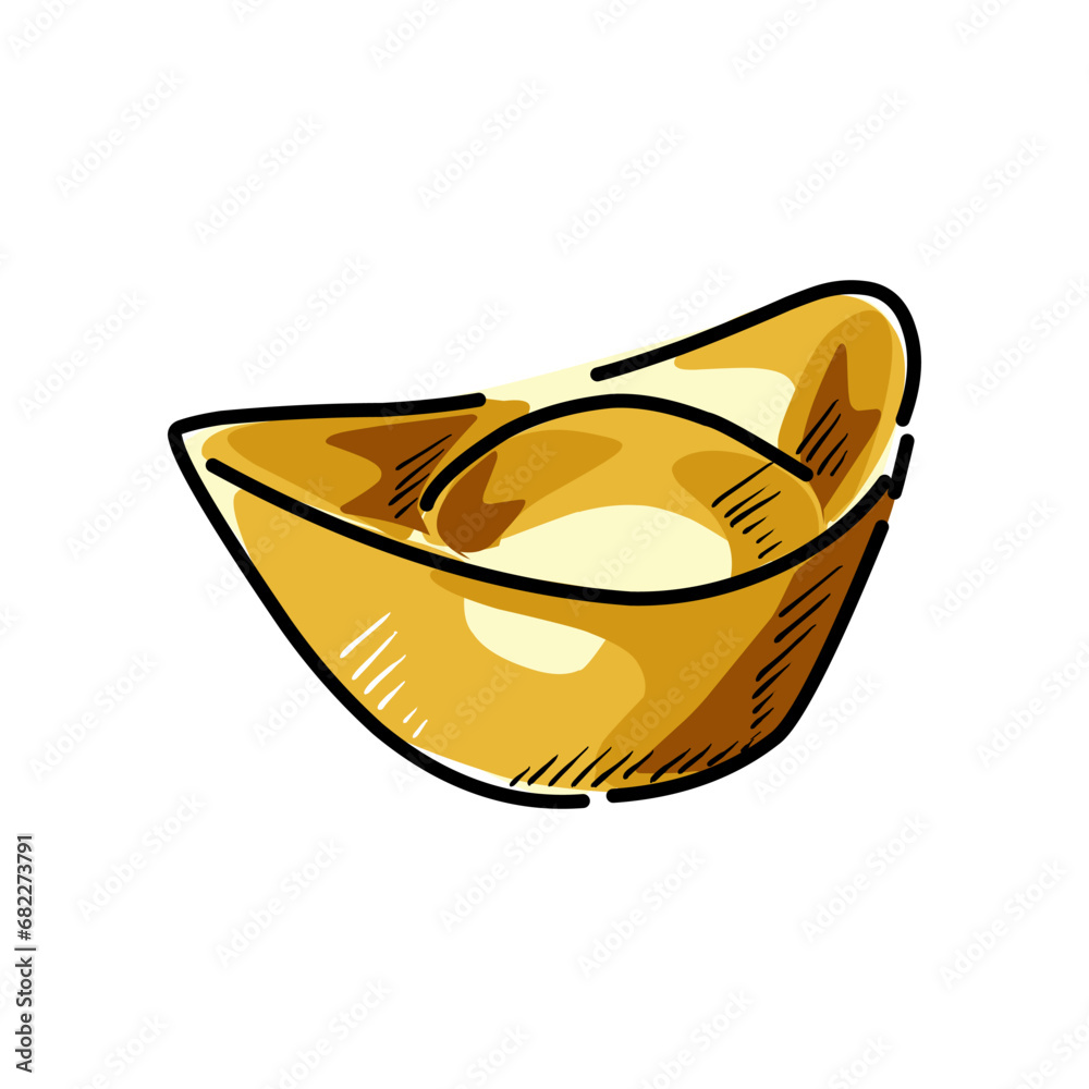 drawing of Chinese gold ingot isolated on transparent background ...
