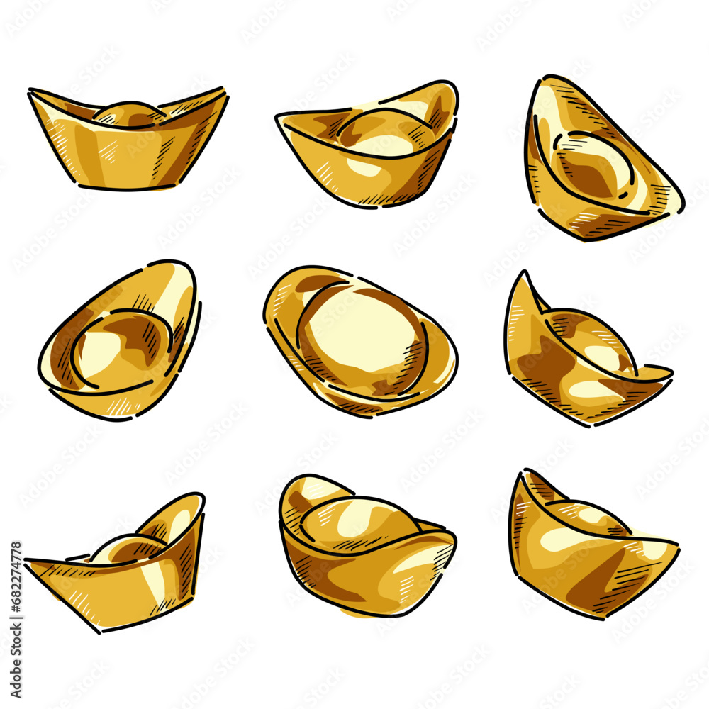 drawing of Chinese gold ingot isolated on transparent background ...