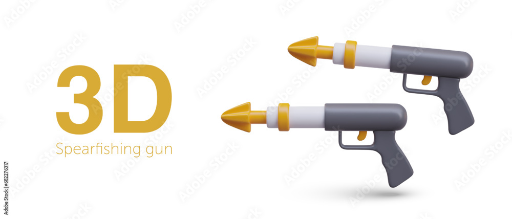 Composition with spearfishing gun with yellow arrow. Sea hunt concept ...
