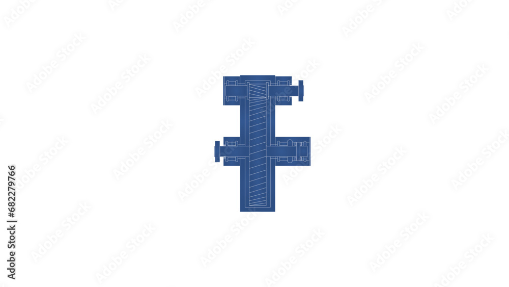 Gearbox blueprint vector drawing showing a single stage single helical ...