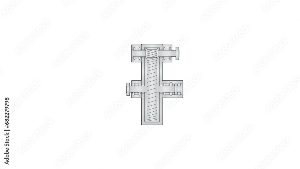 Gearbox vector drawing showing a single stage single helical gearset ...