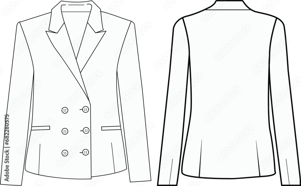 women blazer Vector line art outline breasted blazer collection for ...