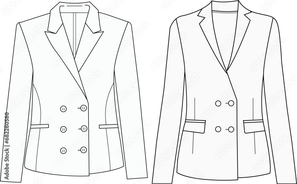 women blazer Vector line art outline breasted blazer collection for ...