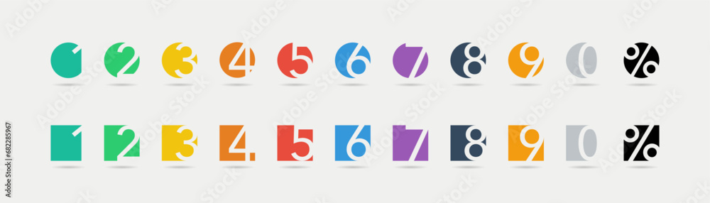 Numbers. Collection round and square number icons. Colorful Numbers ...