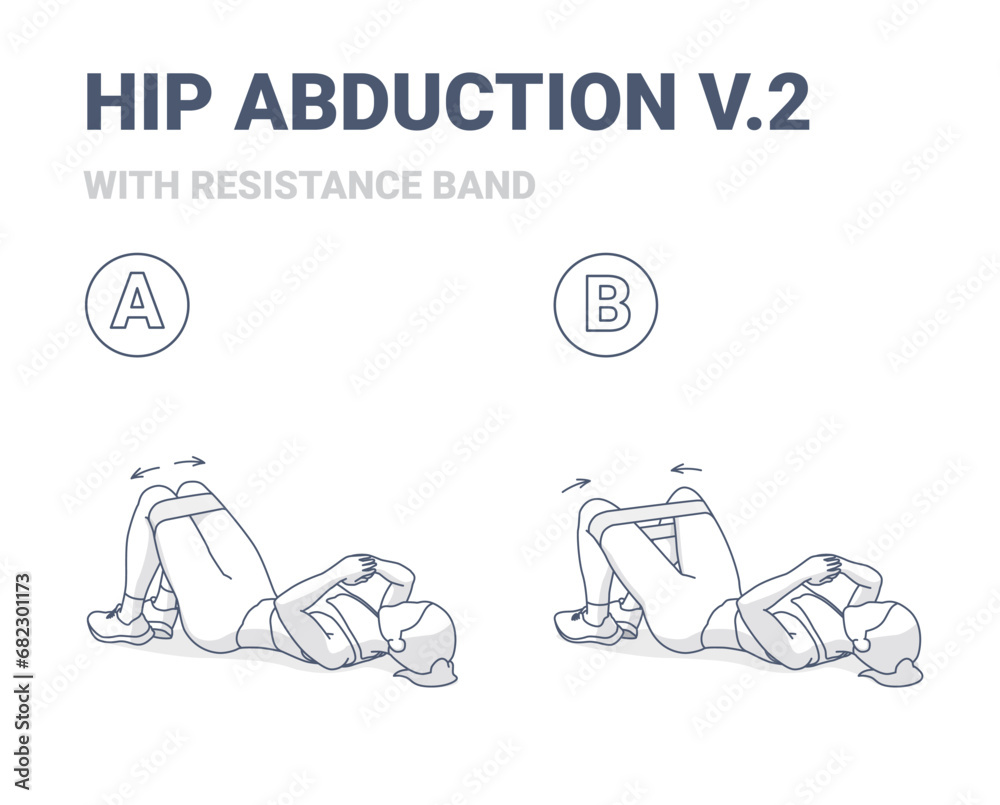 Hips Abduction with Resistance Band Girl Exercise Illustration Outlined ...