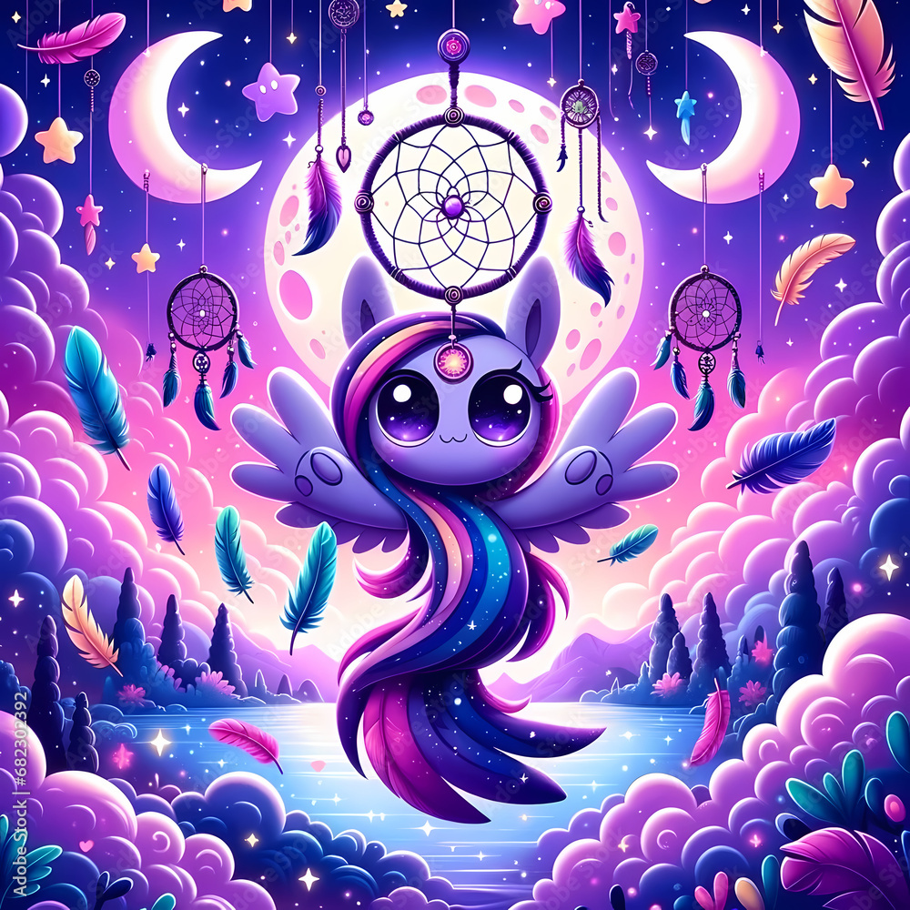 Mystical Dreamcatcher Pony with Glowing Eyes in a Starry Night Sky ...